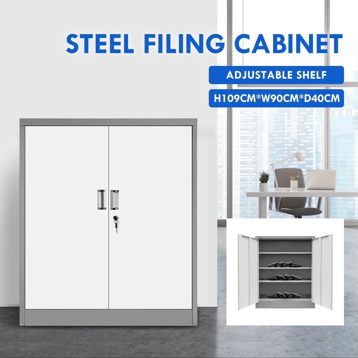 Lockable Steel Metal Filing Cabint Anti Scratch Cupboard W/4 Adjustable ...