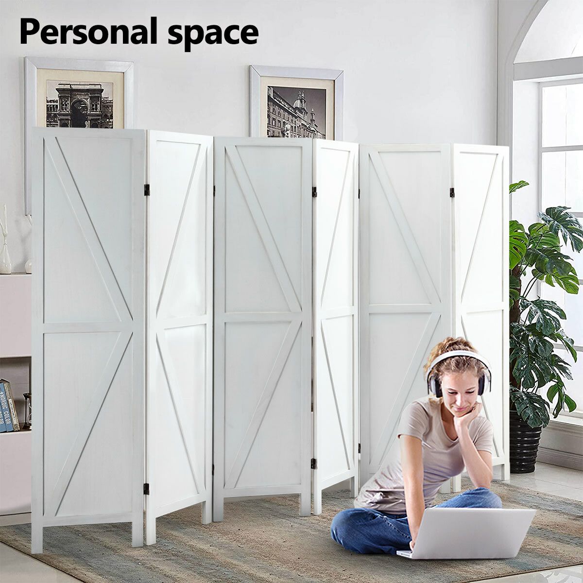 6 Panel Room Divider Screen Privacy Separator Partition Stand Timber ...