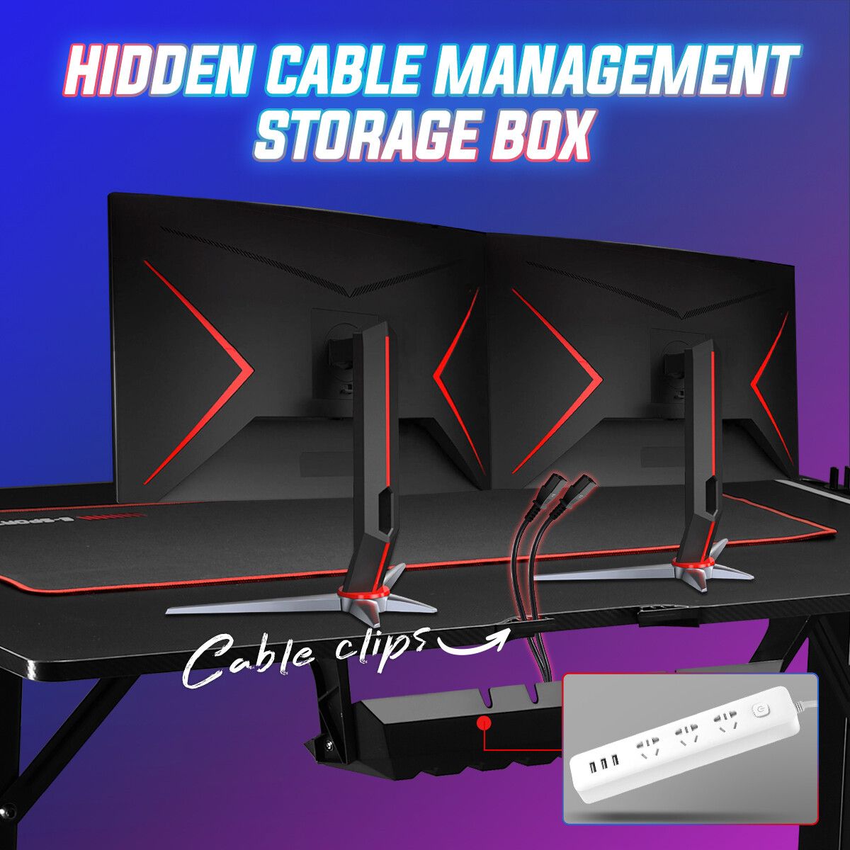 100CM Gaming Desk Computer Home Office Writing Racer Table with RGB LED ...