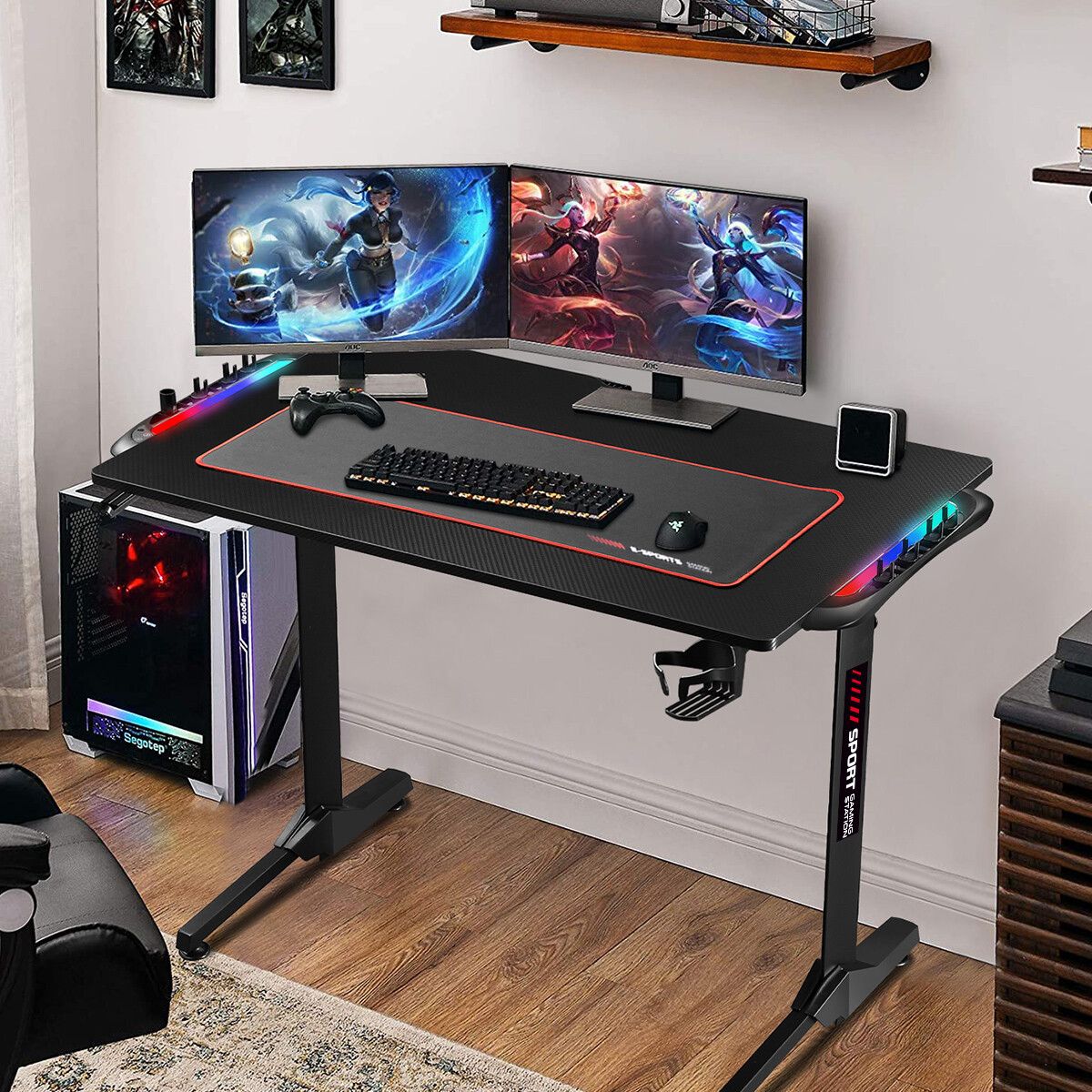 100CM Gaming Desk Computer Home Office Writing Racer Table with RGB LED ...