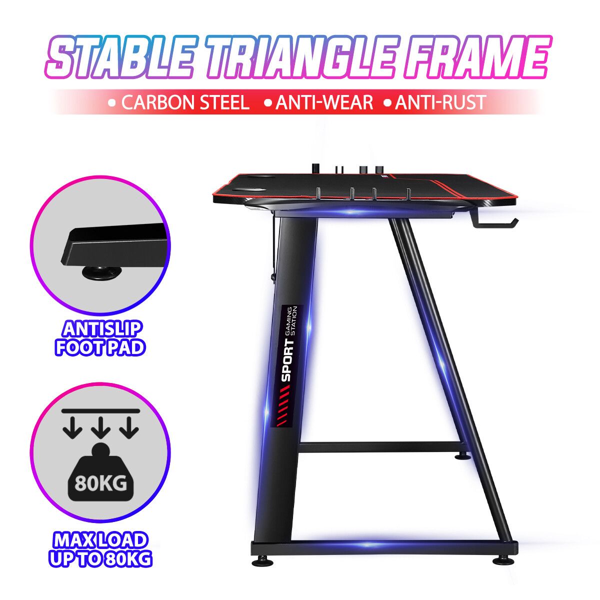 Large Gaming Desk Computer Home Office Writing Racer Table with RGB LED ...