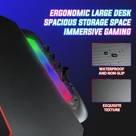 Large Gaming Desk Computer Home Office Writing Racer Table with RGB LED ...