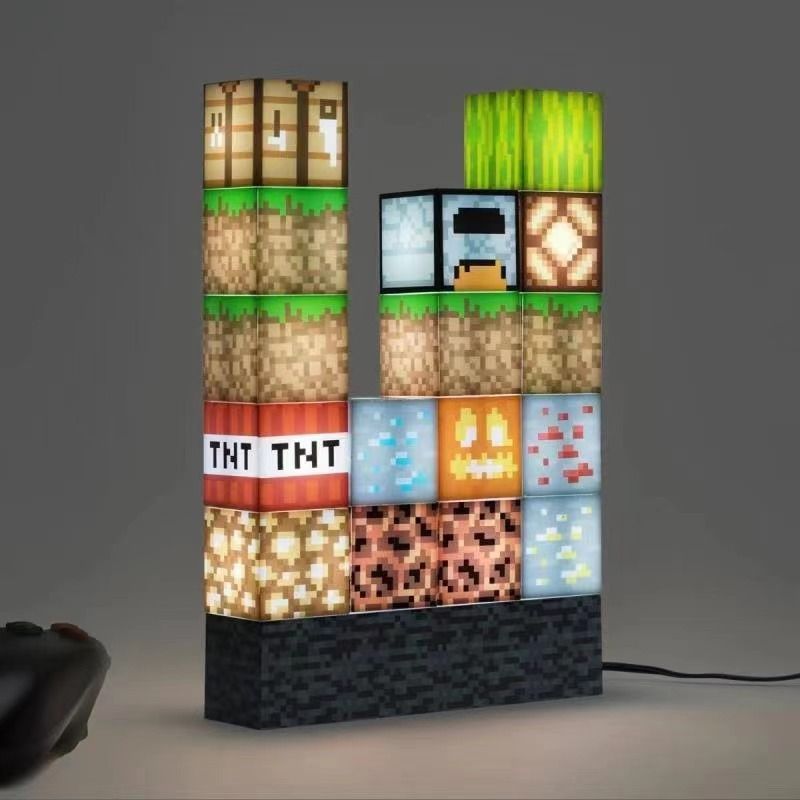 LED Minecraft Desktop Decoration Lights DIY Creative Square Building ...