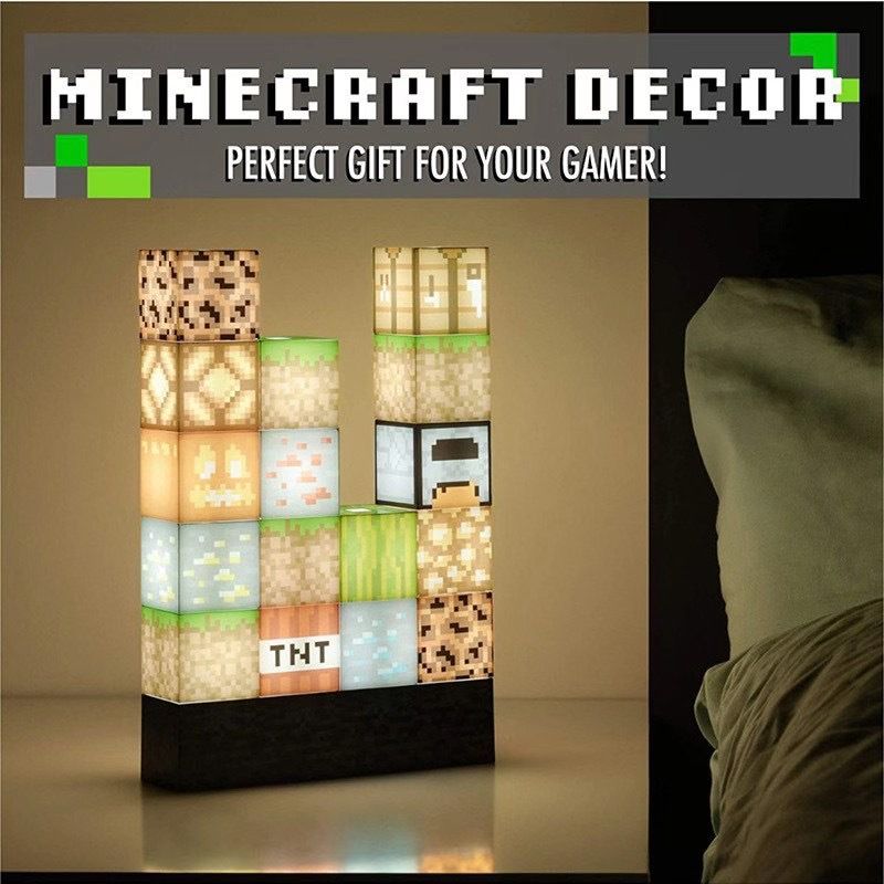 LED Minecraft Desktop Decoration Lights DIY Creative Square Building ...