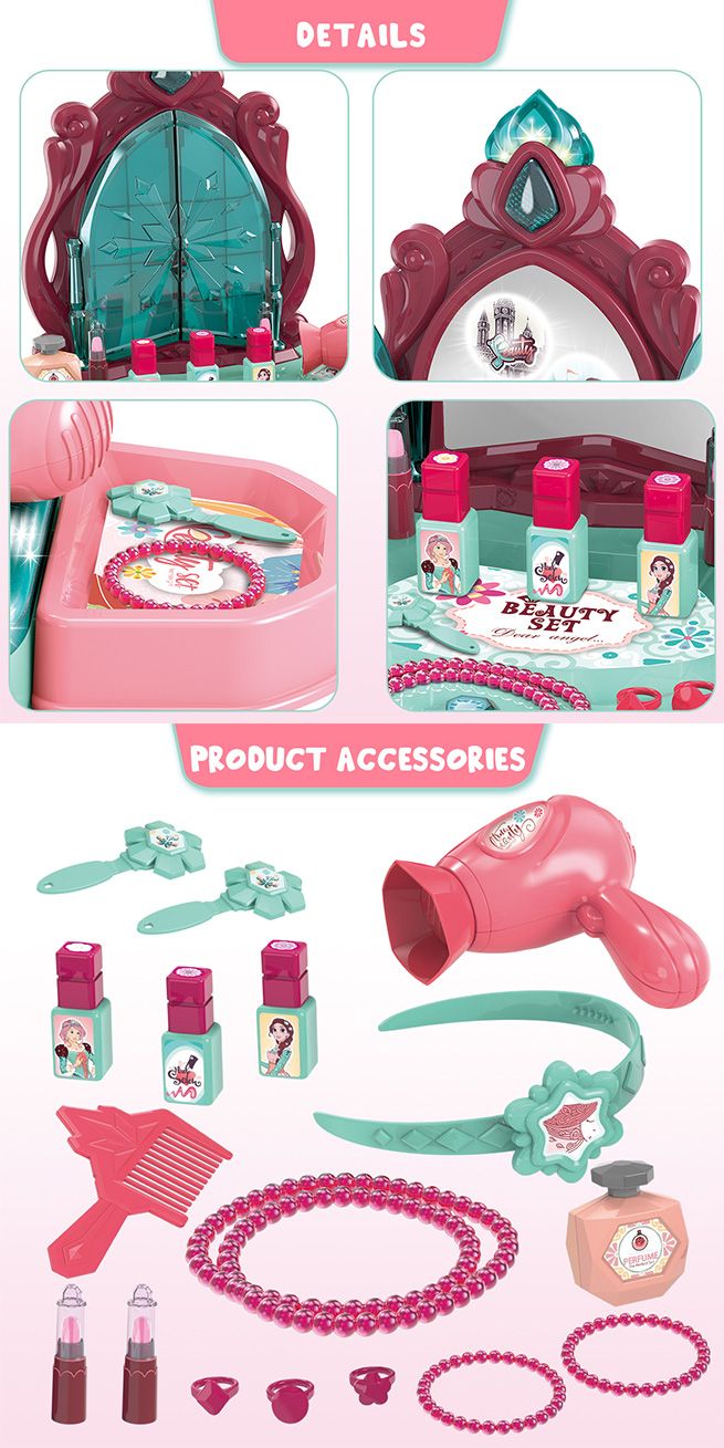 Kids Vanity Set Girls Makeup Playset Princess Dressing Table and Chair ...