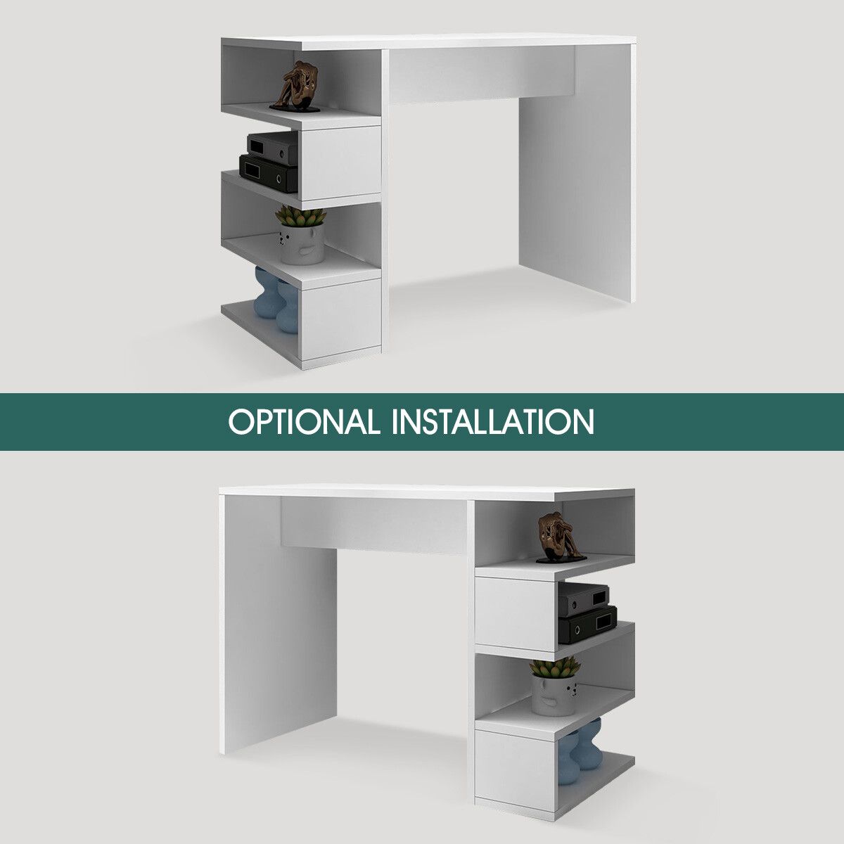 White Computer Desk Study Gaming Table with Bookshelf Modern Office ...