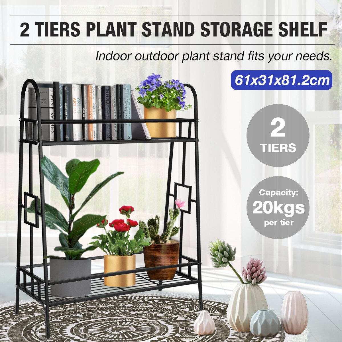 2-Tier Plant Stand Rack Metal Flower Pot Planter Garden Corner Display ...