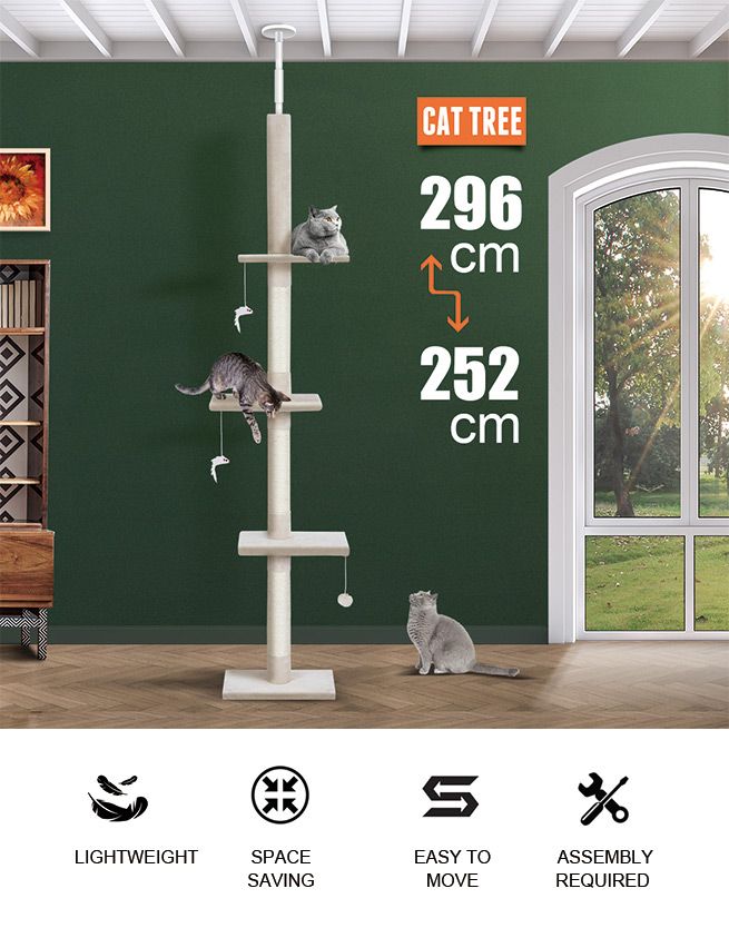 296cm Tall Cat Scratching Post Sisal Scratcher Pole Climbing Tree with ...
