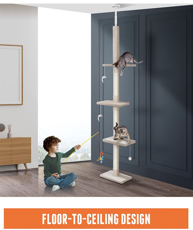 296cm Tall Cat Scratching Post Sisal Scratcher Pole Climbing Tree with ...
