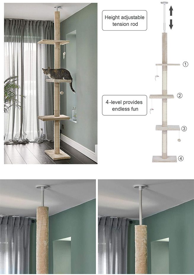 296cm Tall Cat Scratching Post Sisal Scratcher Pole Climbing Tree with ...