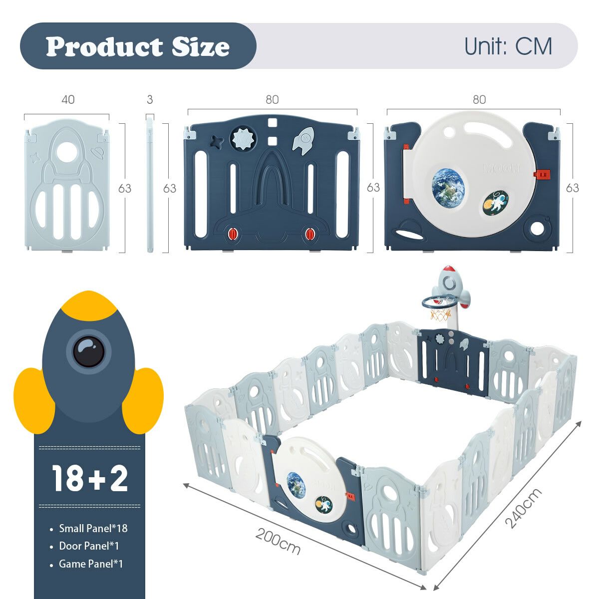 Kidbot 20 Panels Baby Safety Playpen Interactive Fence Gate Yard ...