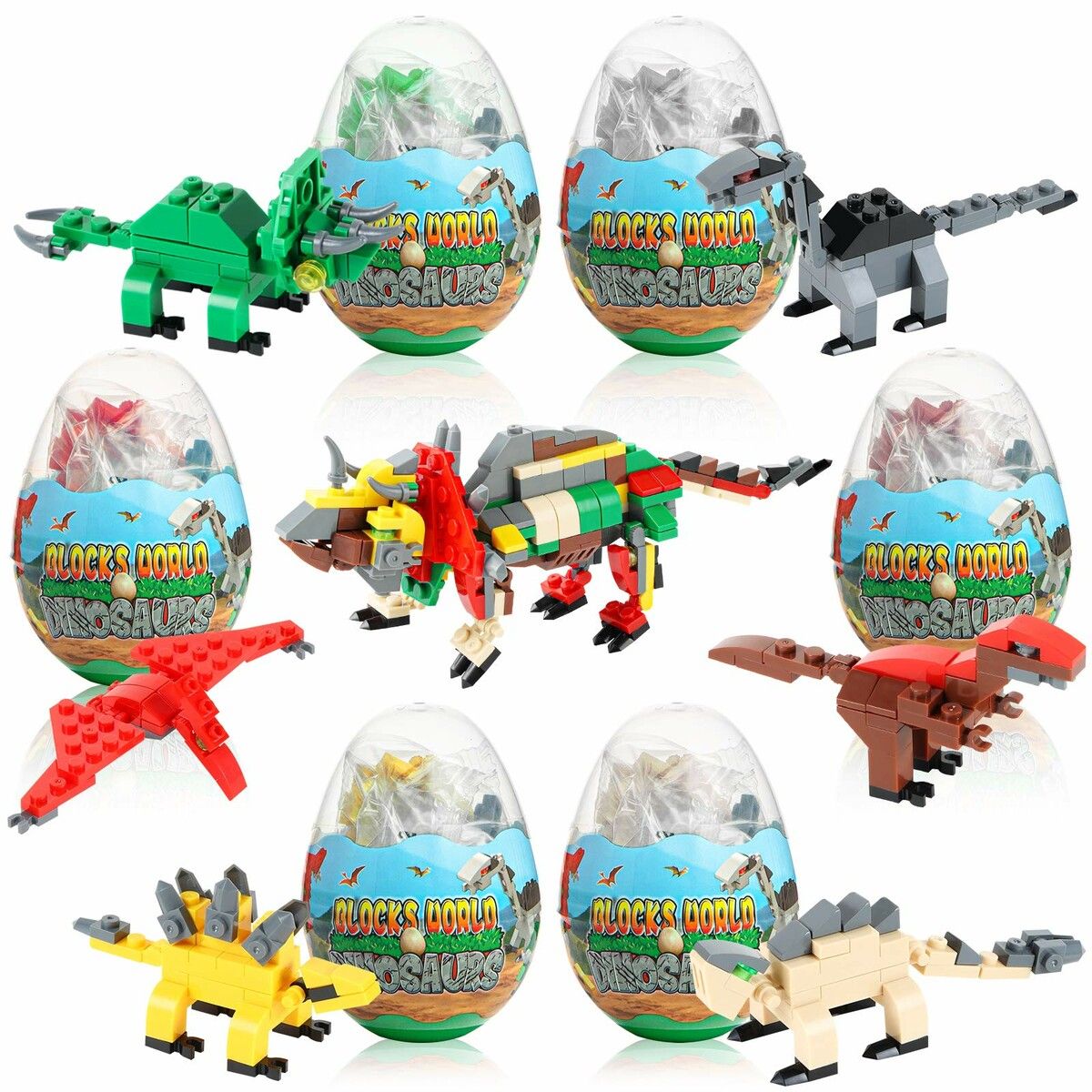 6 Easter Dinosaur Eggs, Dino Eggs with Dinosaurs Building Blocks STEM ...