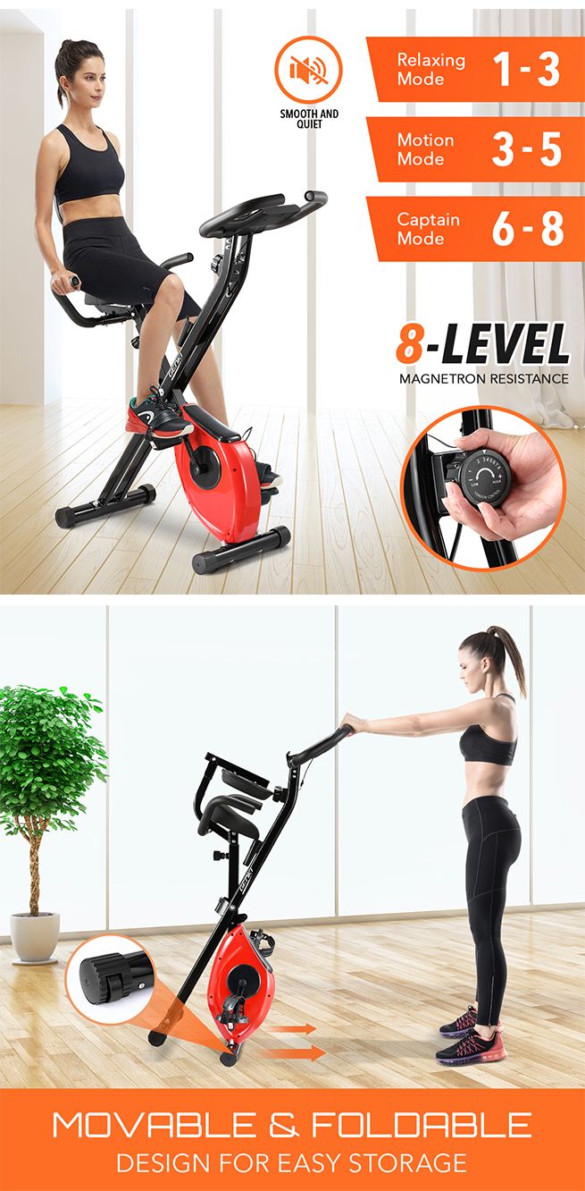 Genki 2-in-1 Folding Exercise X-Bike Magnetic Upright Recumbent Spin Bicycle with LCD and ...