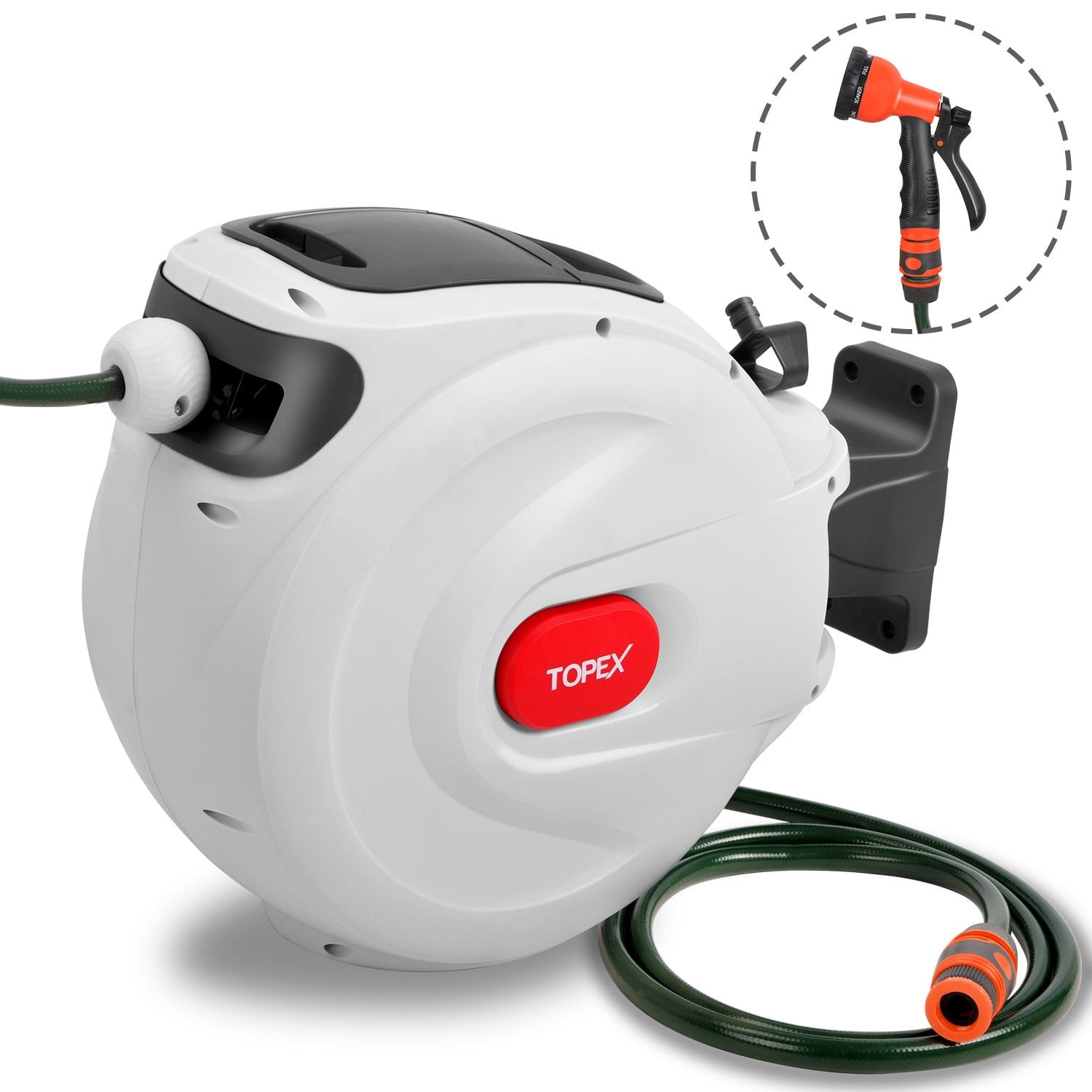 Topex 20m Water Hose Reel w/ Spray Gun Retractable Auto Rewind Any ...