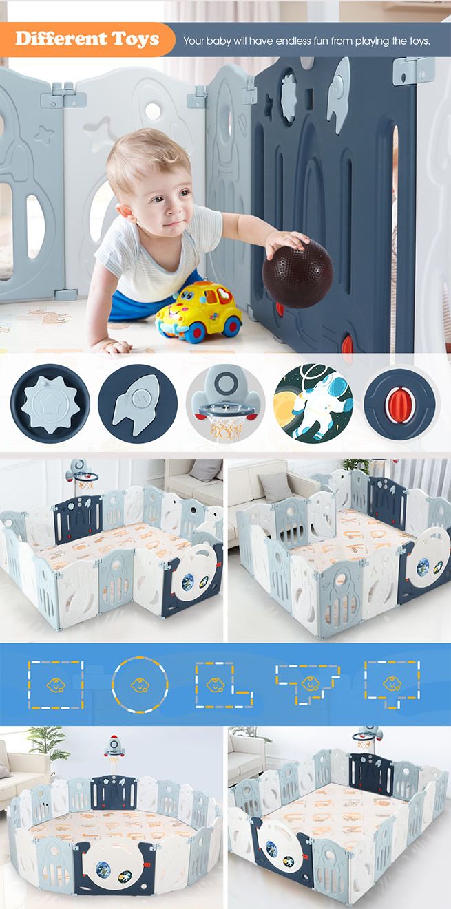 Kidbot 20 Panels Baby Safety Playpen Interactive Fence Gate Yard ...