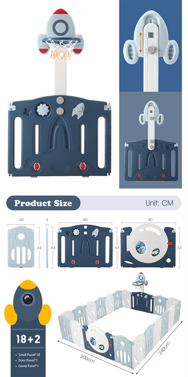 Kidbot 20 Panels Baby Safety Playpen Interactive Fence Gate Yard ...