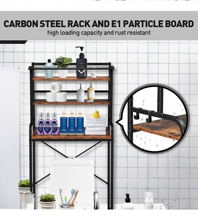 3-Tier Over Toilet Shelf Freestanding Bathroom Organiser Rack Washer ...