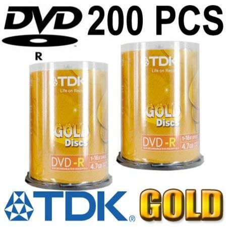 TDK 200PCS 2x100PK DVD-R 16X Blank Gold Surface Media Discs