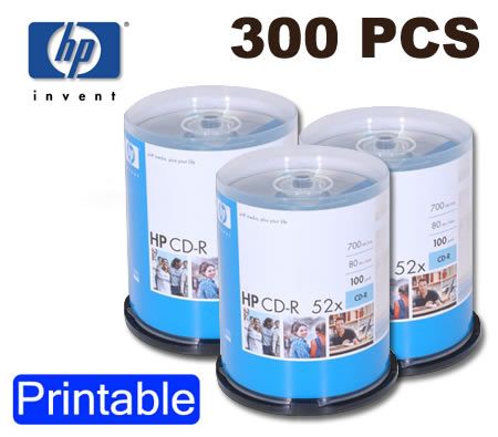 Hewlett-Packard (HP) 300PCS CD-R 52X Blank Inkjet Printable Media Discs ...