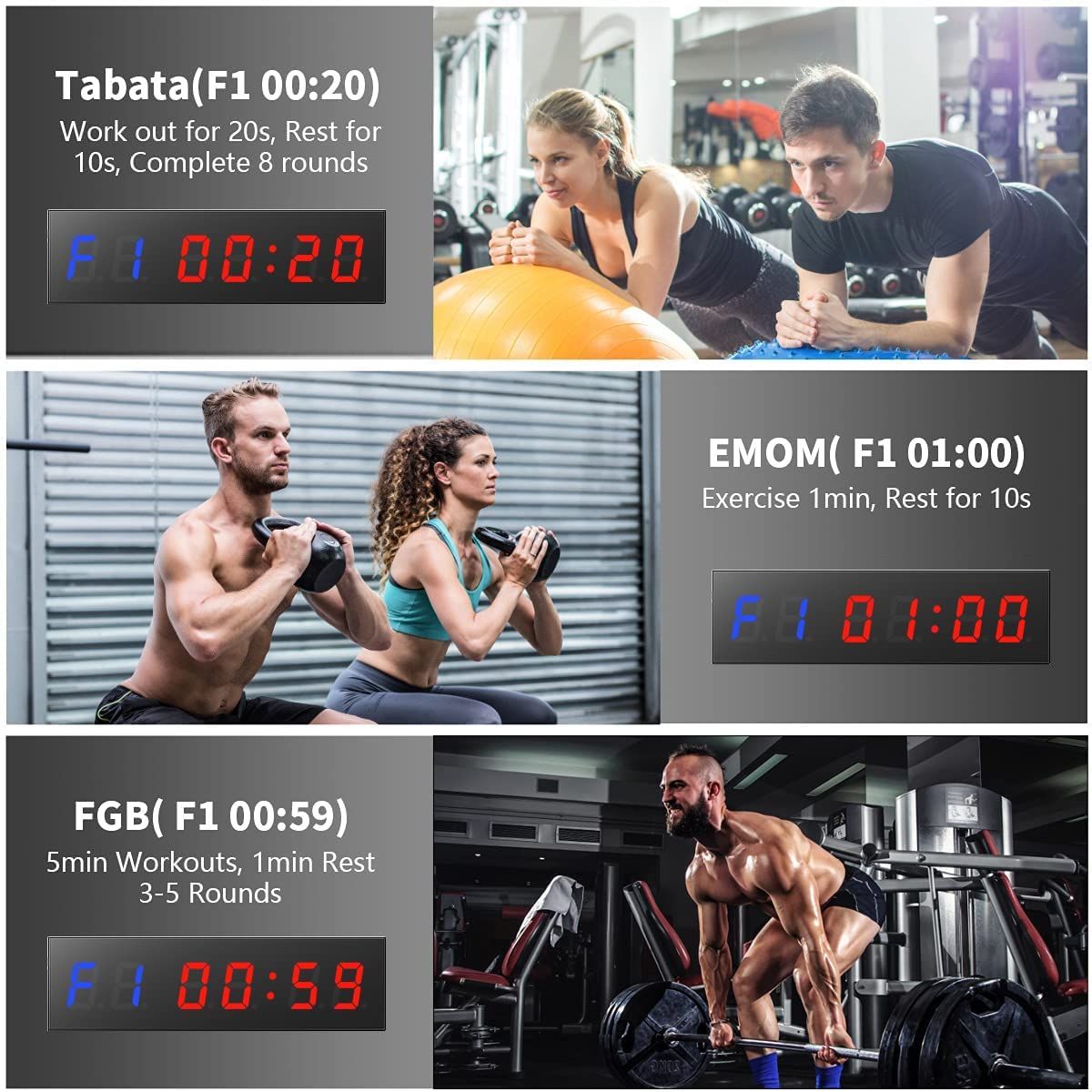 Gym Timer, LED Workout Clock, Countdown/Up Clock, 11.5" x 4" Ultra ...