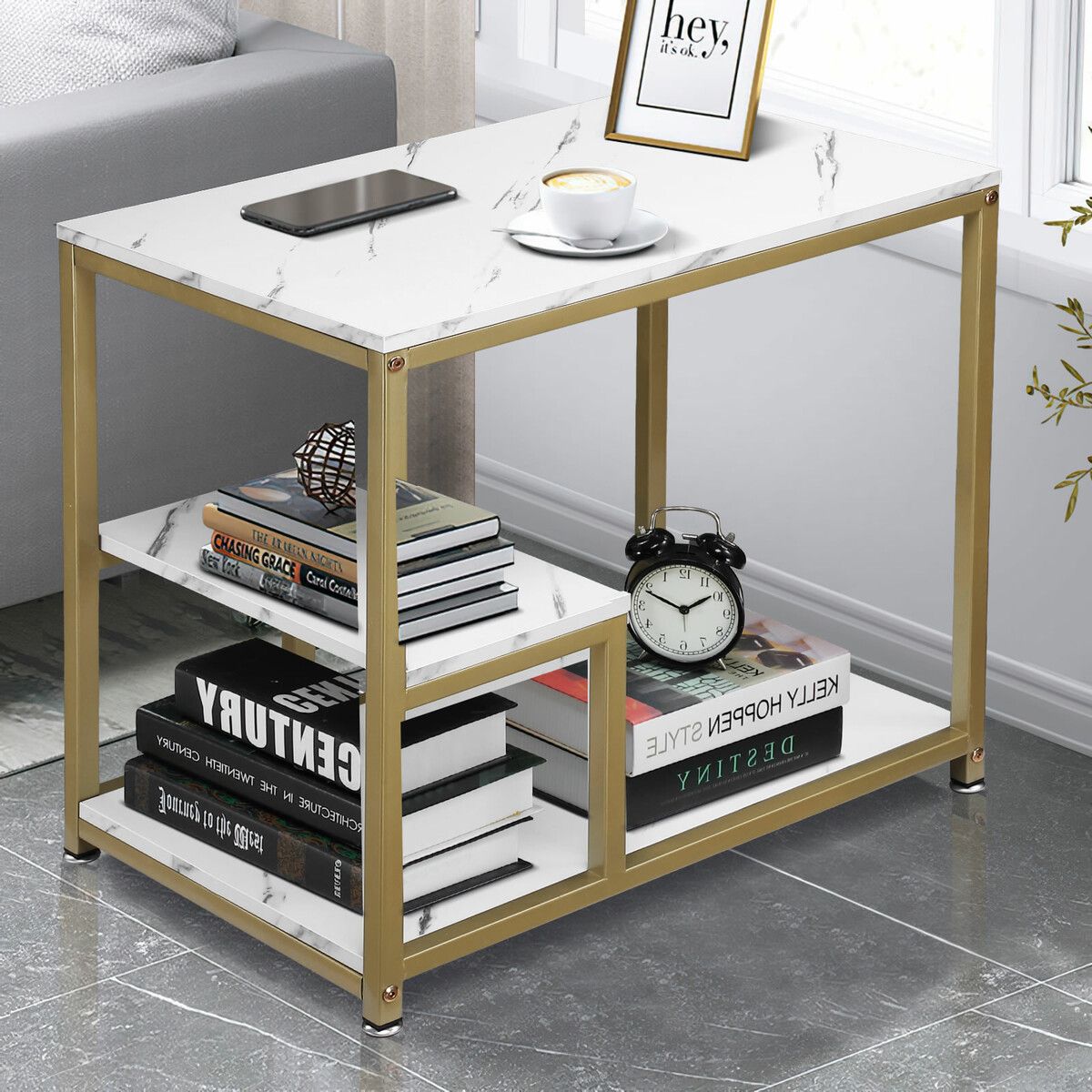 LUXSUITE Coffee Table Sofa Side 3-Tier Console Bedside Display Laptop ...