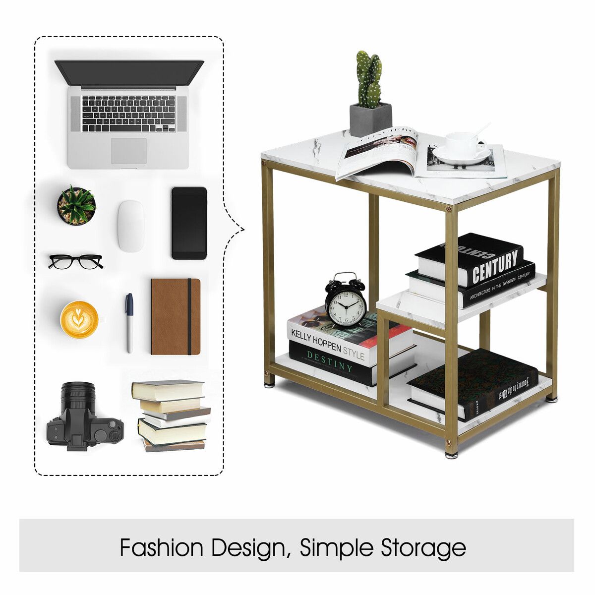 LUXSUITE Coffee Table Sofa Side 3-Tier Console Bedside Display Laptop ...