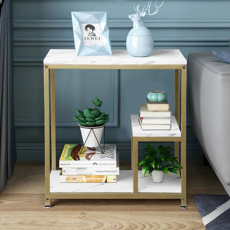 LUXSUITE Coffee Table Sofa Side 3-Tier Console Bedside Display Laptop ...