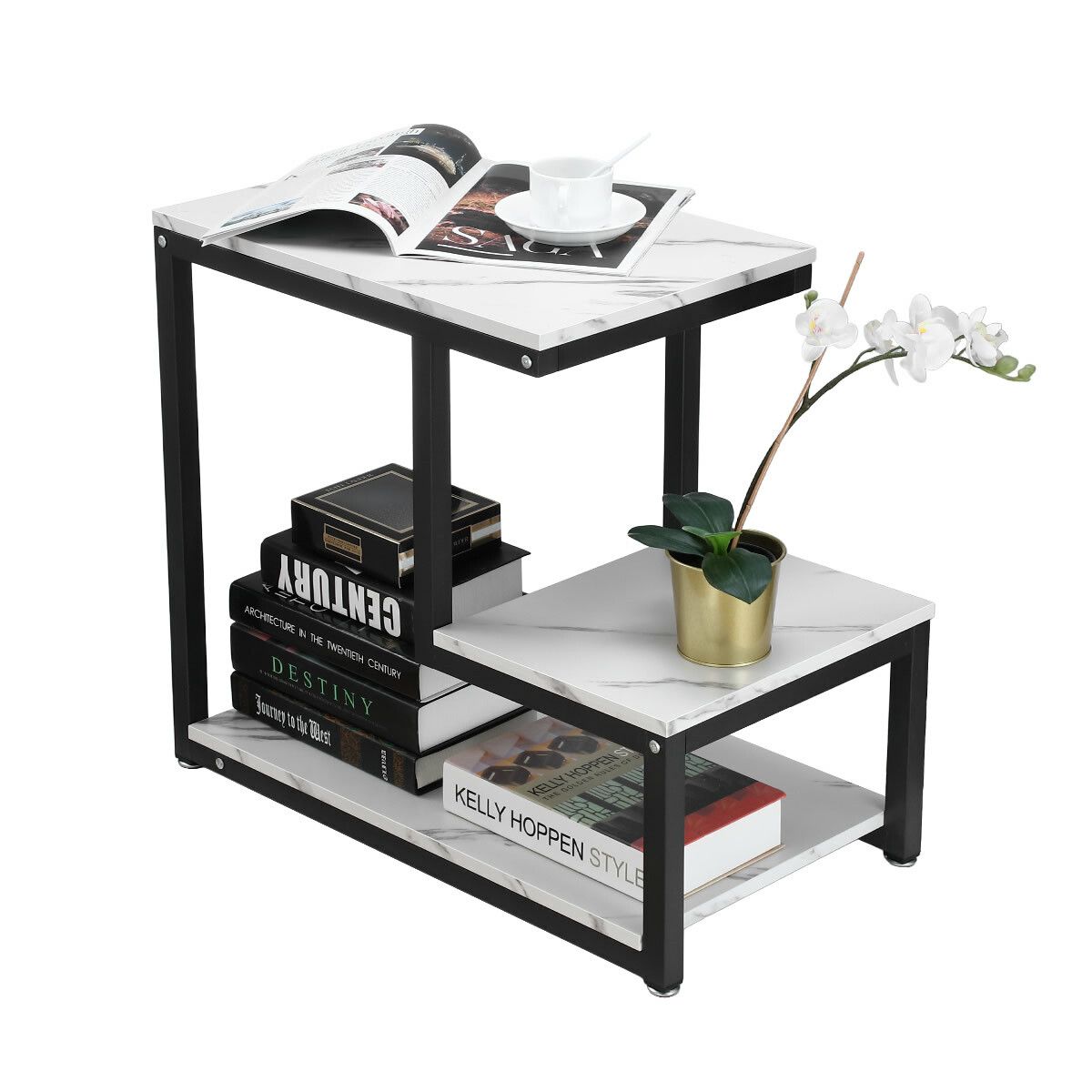 LUXSUITE Sofa Table L-Shaped Bedside Couch End Laptop Desk for Living ...