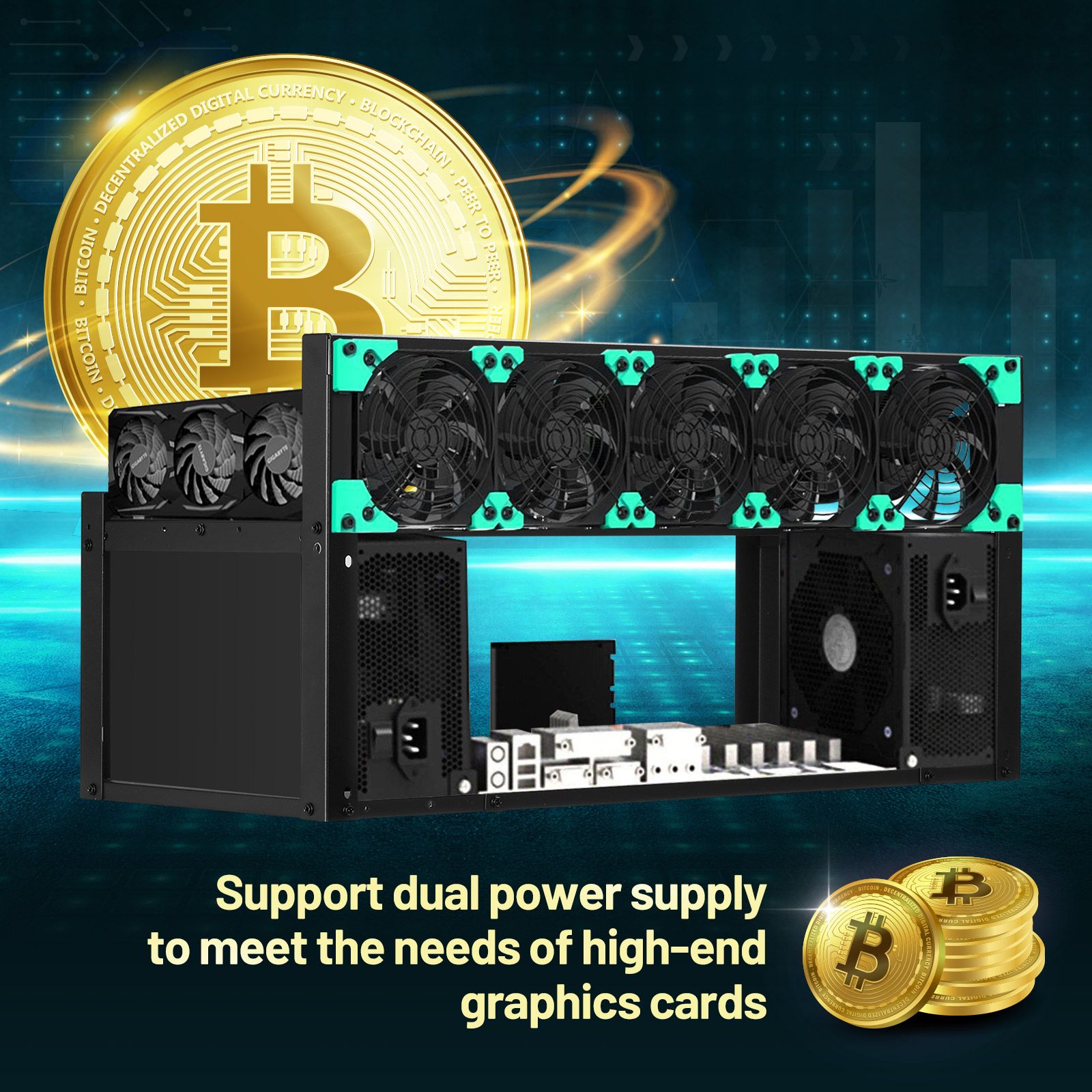 8GPU Mining Rig Case Graphics Card Holder Open Air Frame Rack ...