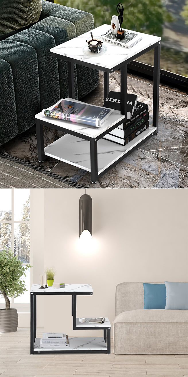 LUXSUITE Sofa Table L-Shaped Bedside Couch End Laptop Desk for Living ...