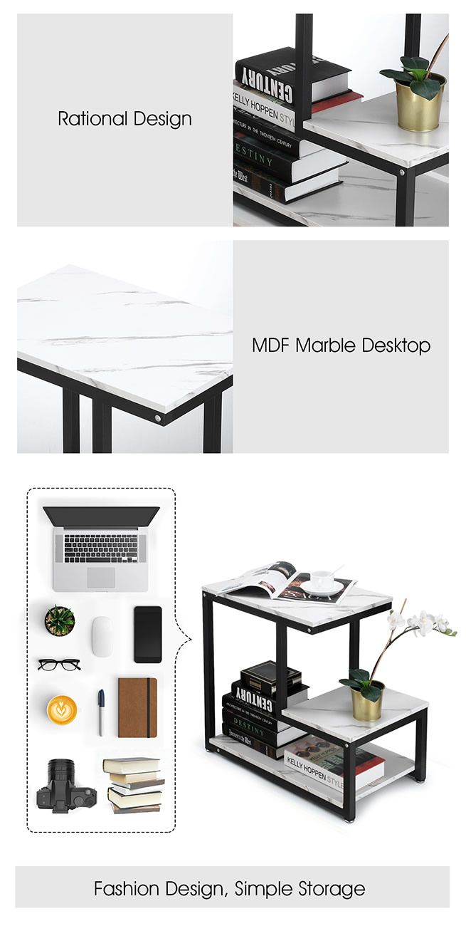 LUXSUITE Sofa Table L-Shaped Bedside Couch End Laptop Desk for Living ...