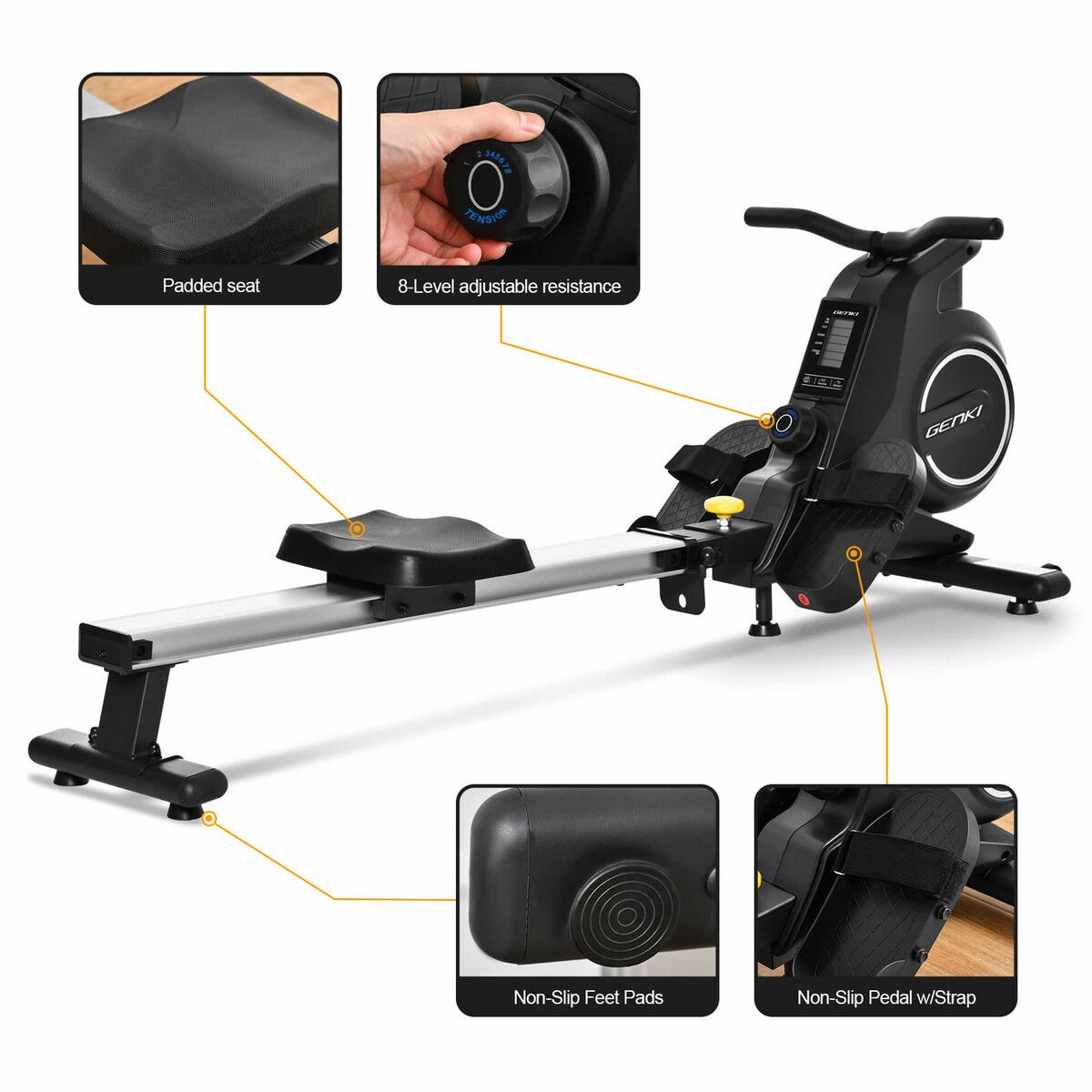 Genki Rowing Machine Rower Magnetic Resistance Workout Foldable Home ...