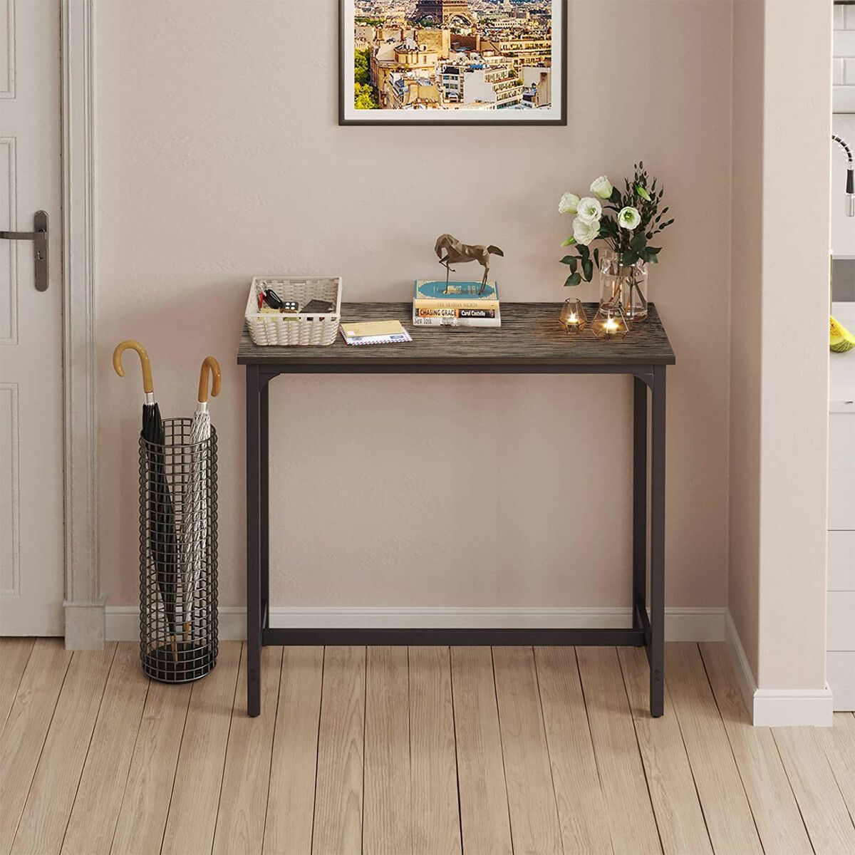 Rectangular Narrow High Bar Table Pub Kitchen Dining Metal Frame Wood ...