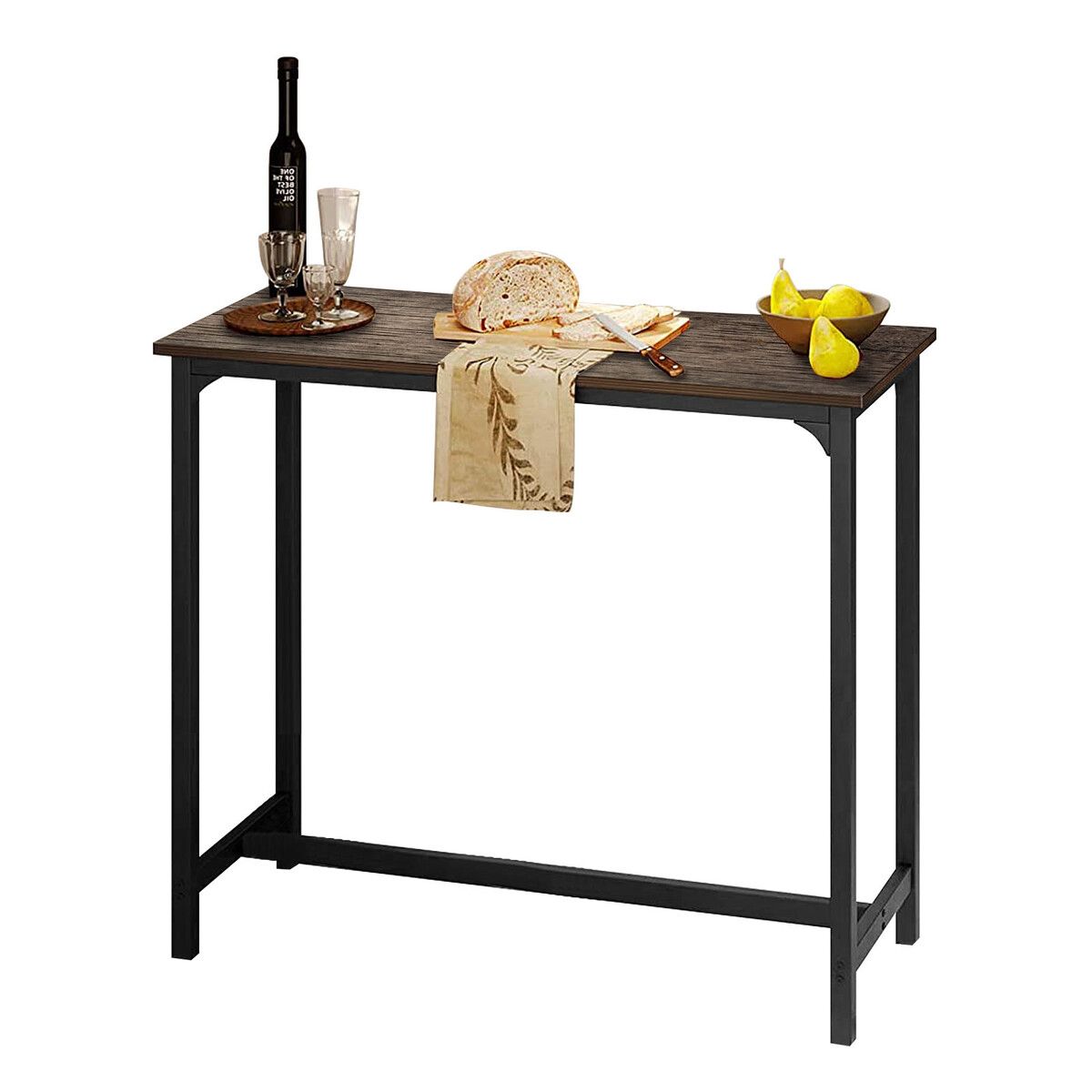 Rectangular Narrow High Bar Table Pub Kitchen Dining Metal Frame Wood ...