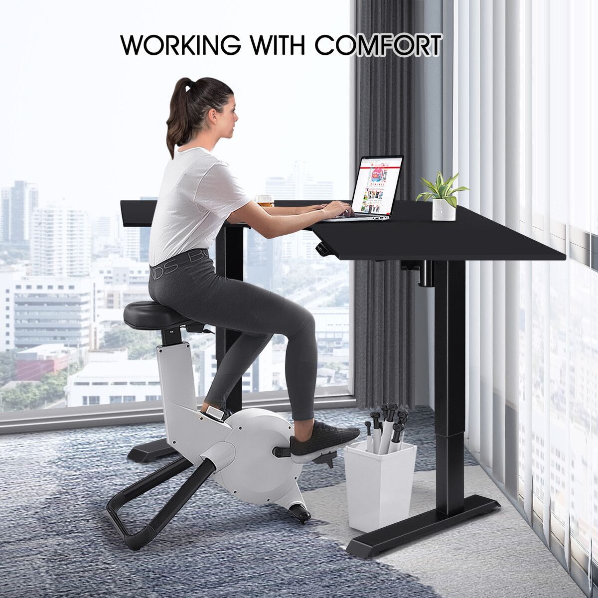 L Shaped Standing Desk Black Corner Sit Stand Computer Table Electric ...