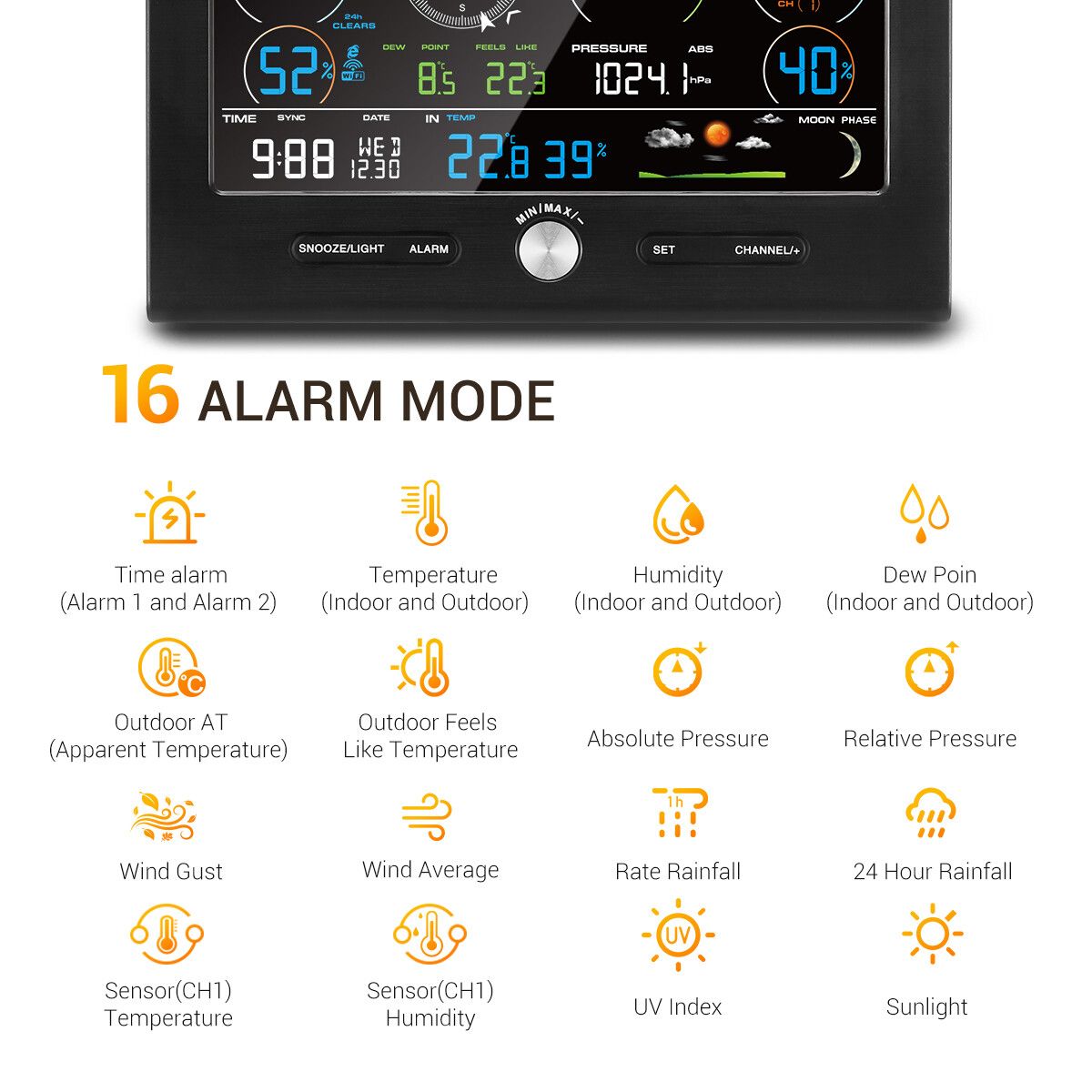 Solar Weather Station Forecaster Wireless WiFi Home Rain Gauge Clock ...