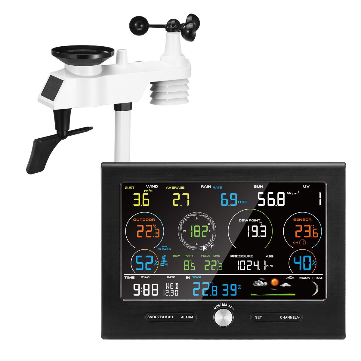 Solar Weather Station Forecaster Wireless WiFi Home Rain Gauge Clock ...