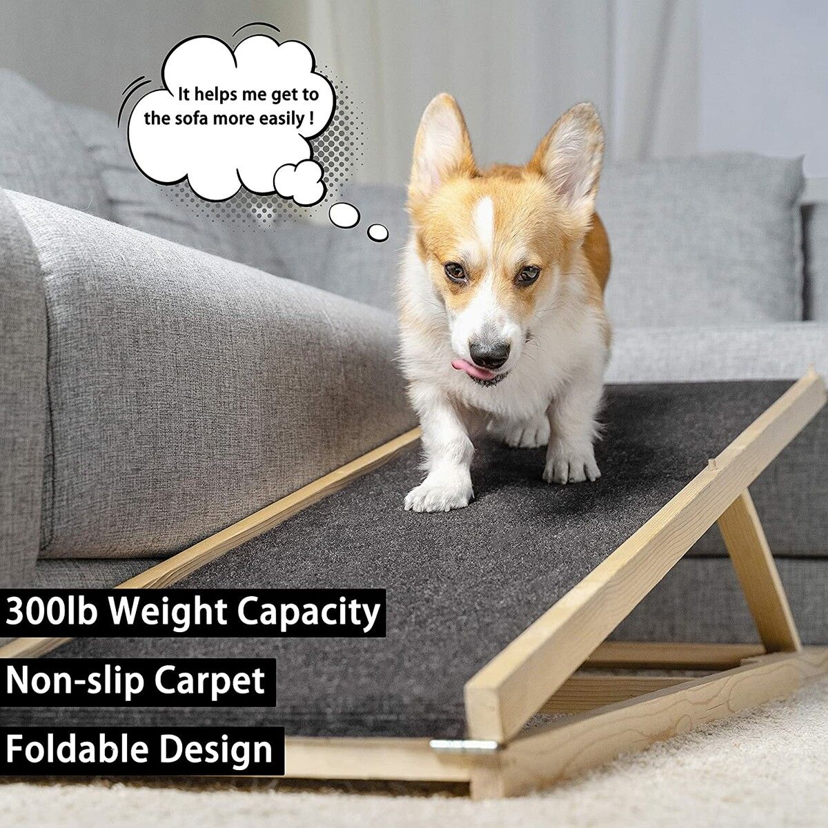 Wooden Adjustable Pet Ramp,Folding Portable Dog & Cat Ramp for Bed and ...