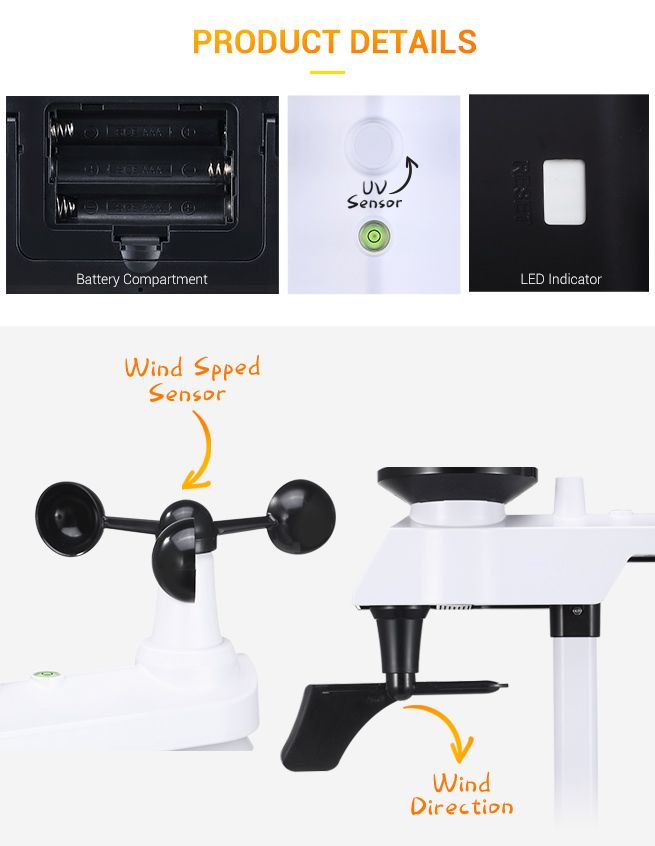 Solar Weather Station Forecaster Wireless WiFi Home Rain Gauge Clock ...