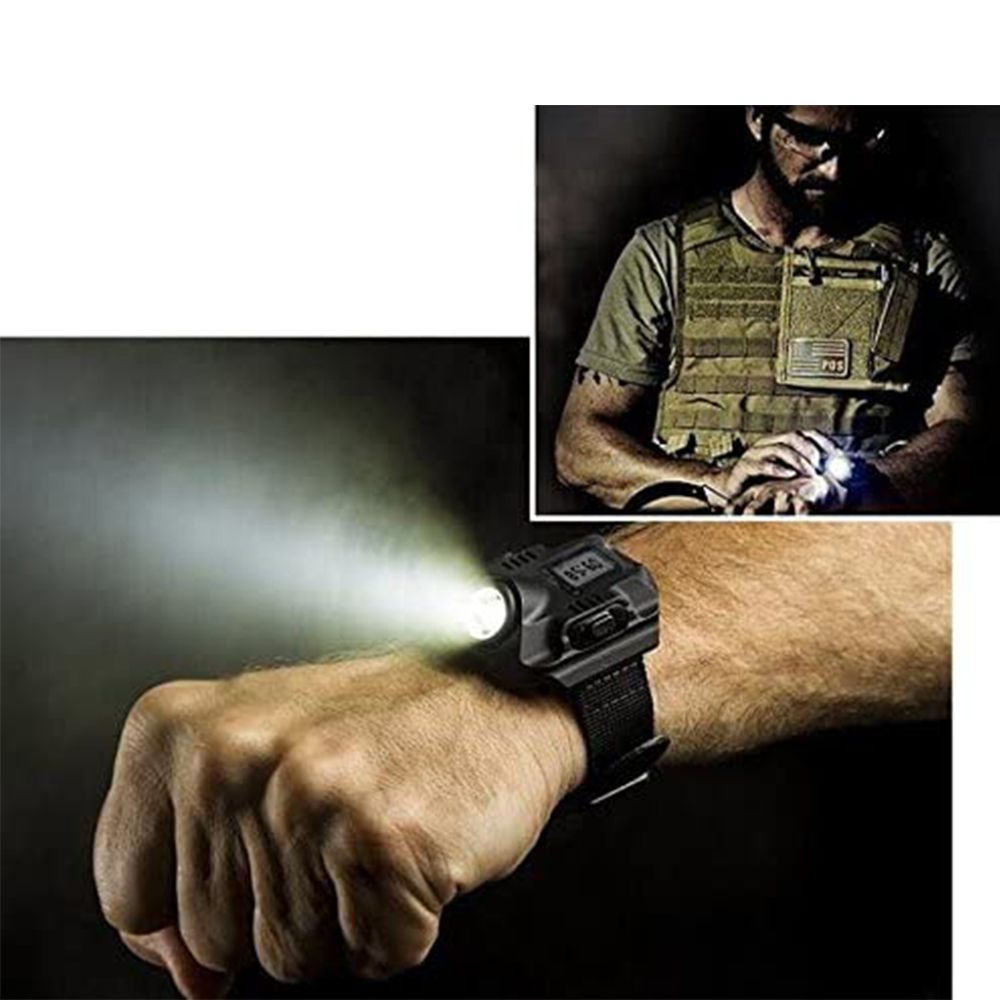 LED 1000 Lm Display Rechargeable Waterproof LED Flashlight Wrist Watch ...
