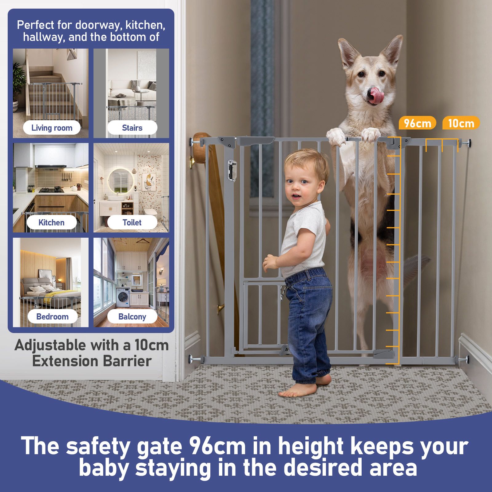 Pet Safety Gate Adjustable Dog Security Barrier Kid Safe Stair Fence ...