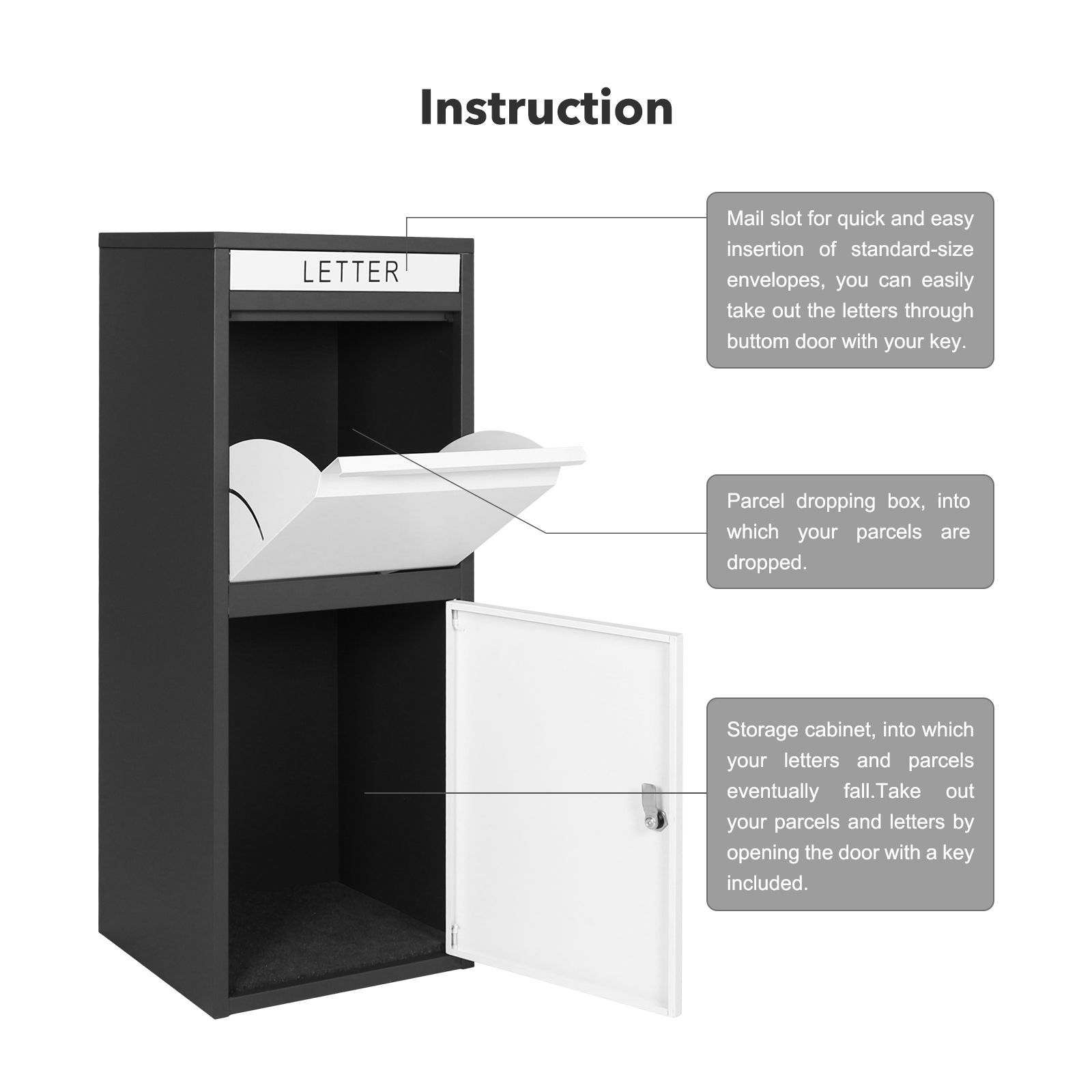 Letterbox Parcel Mailbox Freestanding Drop Post Delivery Box Locking ...