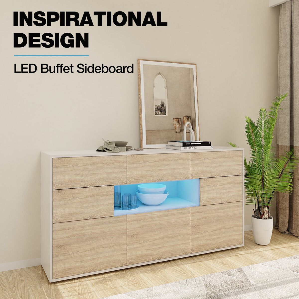 Cupboard Sideboard Buffet LED TV Unit Entertainment Centre Bench Stand ...