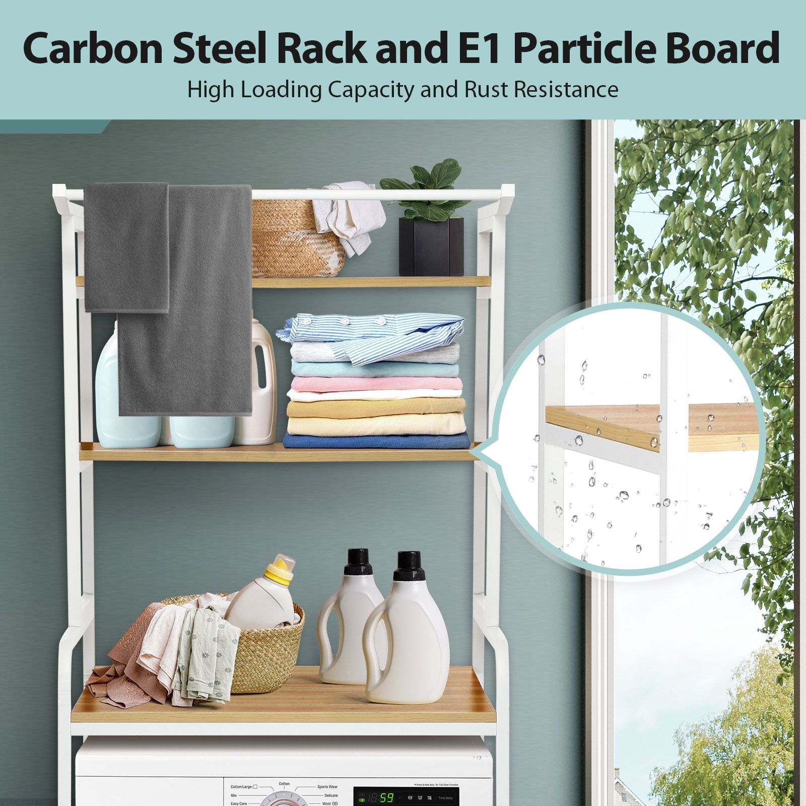 Over Toilet Shelf Storage Rack Washer Dryer Bathroom Organiser 3-Tier ...