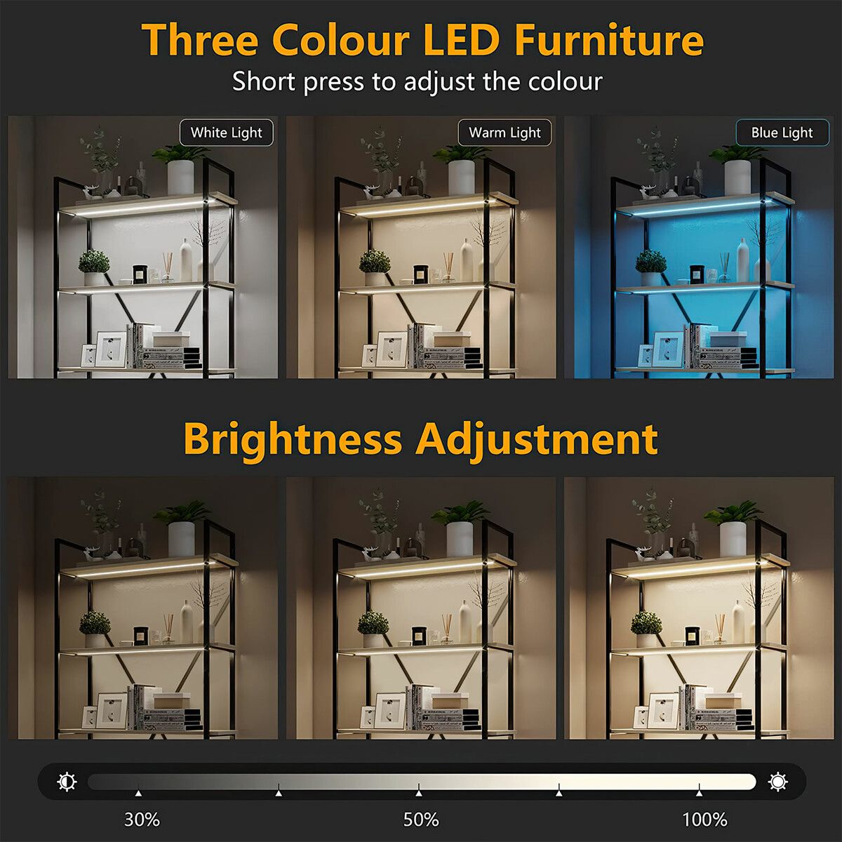 Bookshelf Bookcase Display with LED Light Smart Storage Ladder Shelves ...