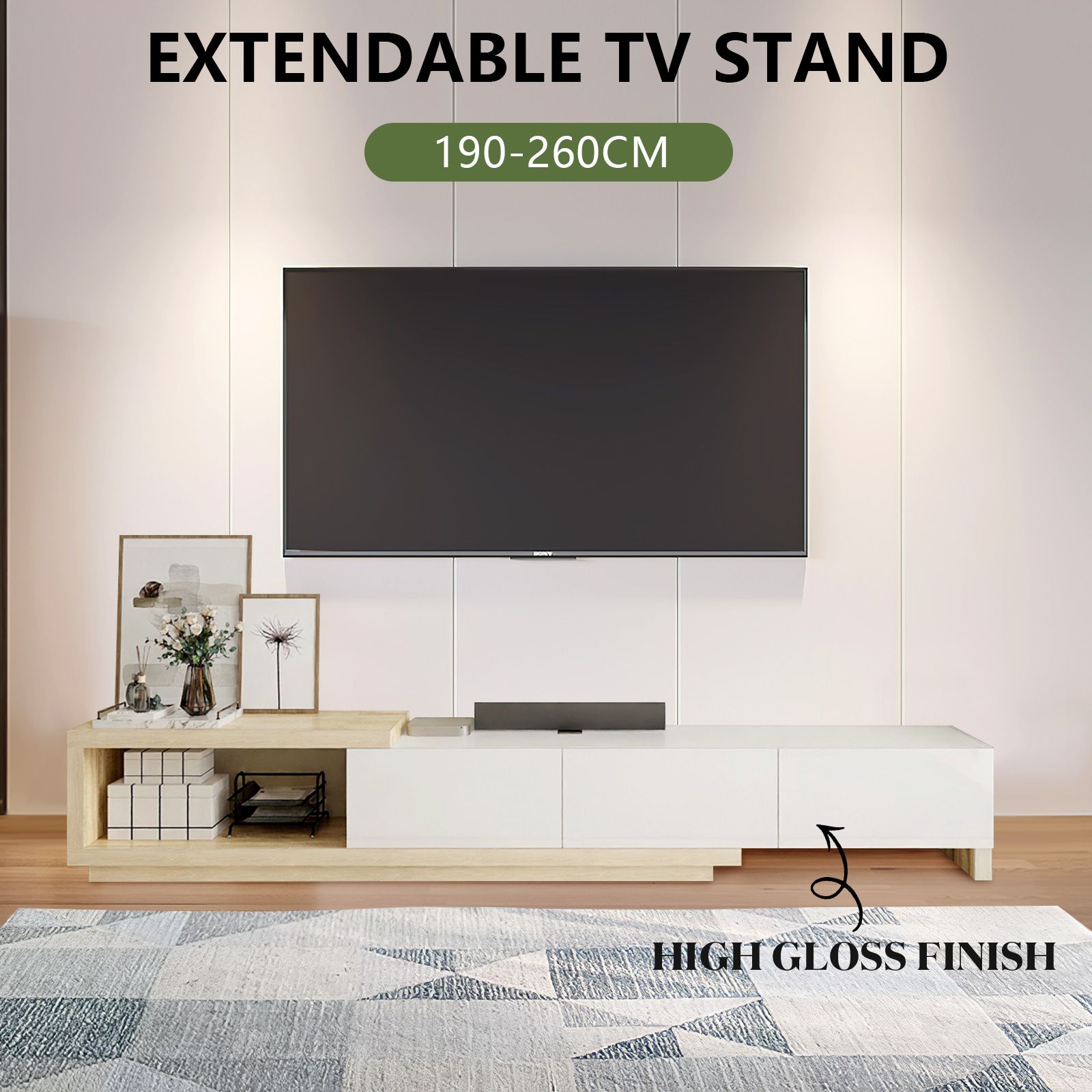 Extendable TV Stand Unit Storage Cabinet Entertainment Centre Console ...