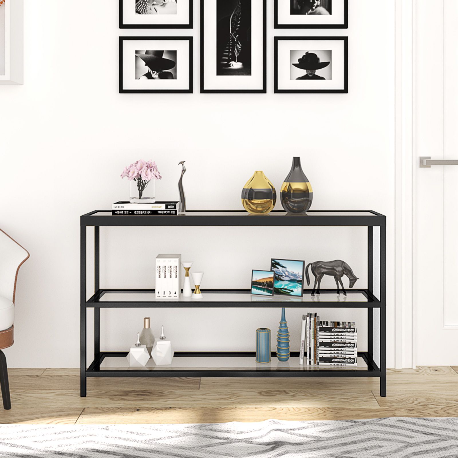 Black Console Sofa Table Hallway Entrance Entryway Display Stand Living ...