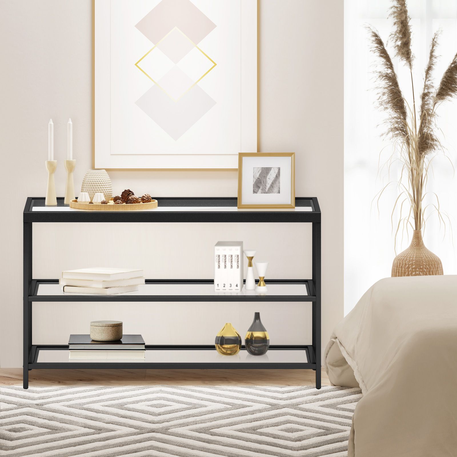 Black Console Sofa Table Hallway Entrance Entryway Display Stand Living ...