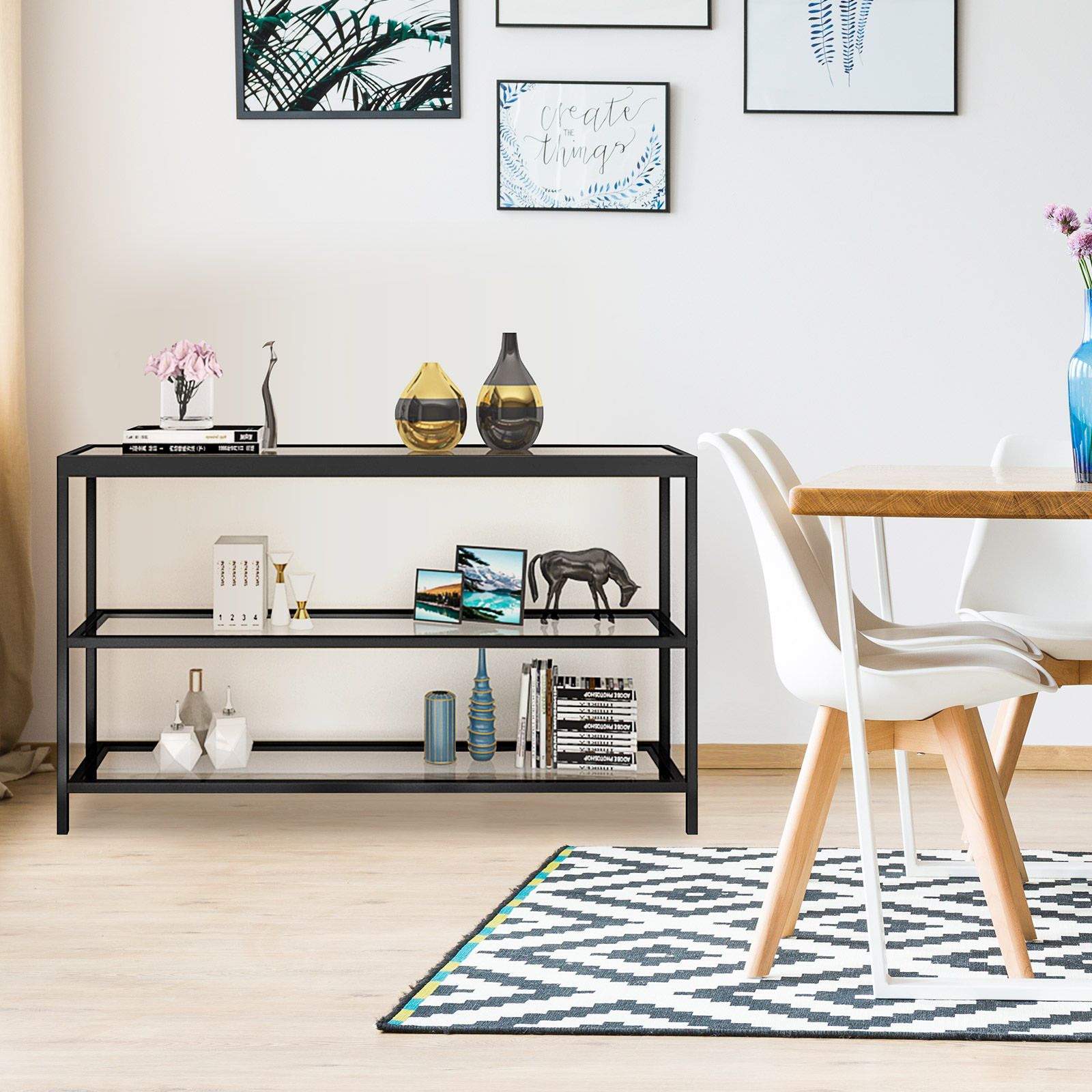 Black Console Sofa Table Hallway Entrance Entryway Display Stand Living ...