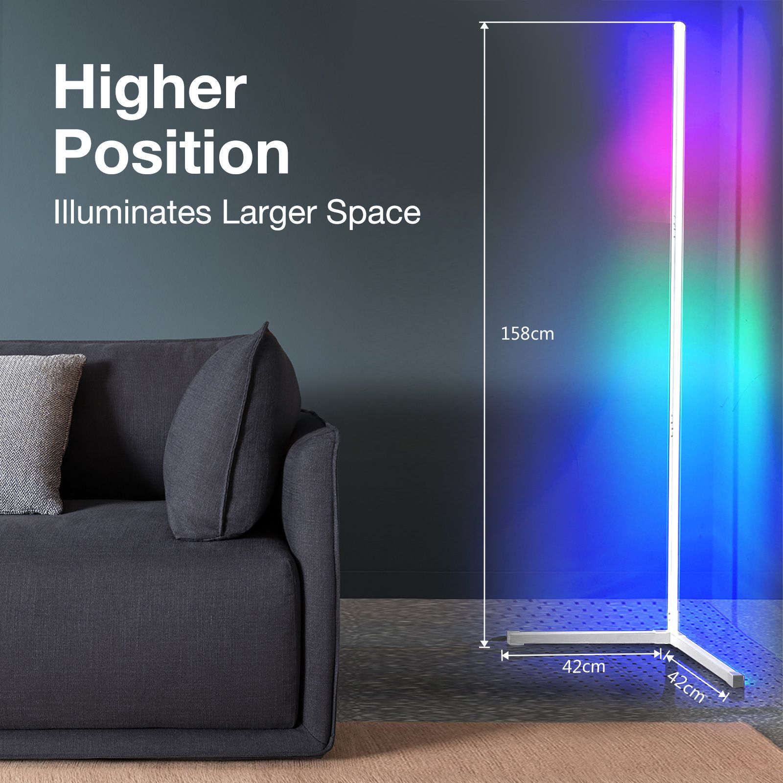 RGB LED Floor Lamp Corner Light Standing Lighting Remote Control for ...